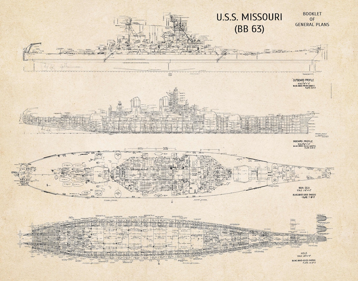 USS Missouri Blueprint 11 X 14 - Etsy