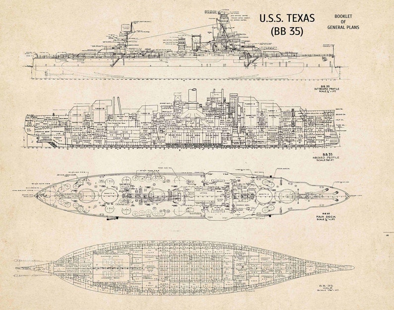 USS TEXAS Blueprint 11" X 14" - Etsy
