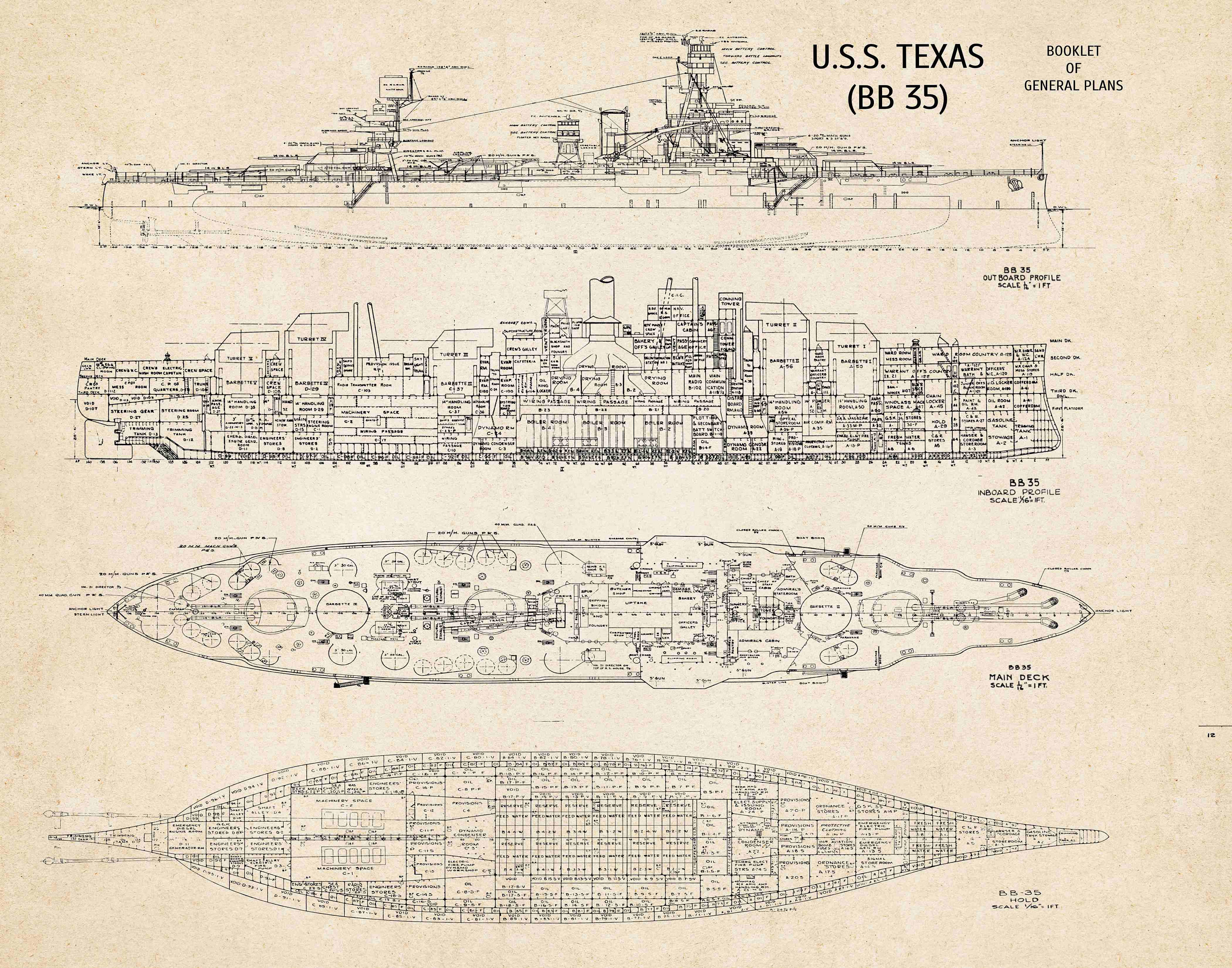 USS TEXAS Blueprint 11" X 14" - Etsy