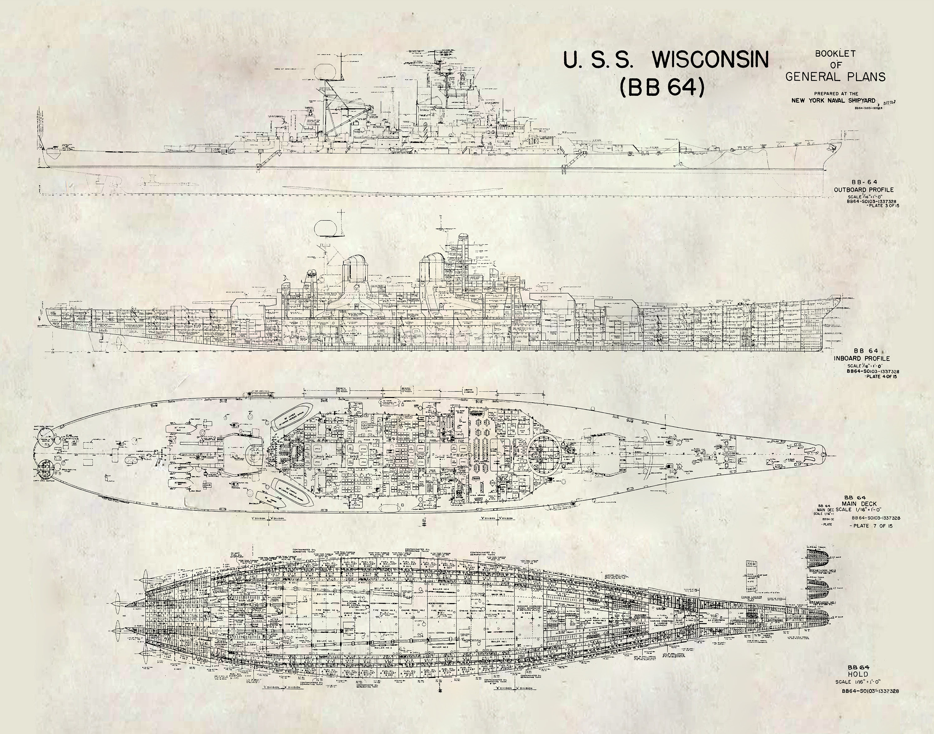USS Wisconsin Blueprint 11" X 14" - Etsy