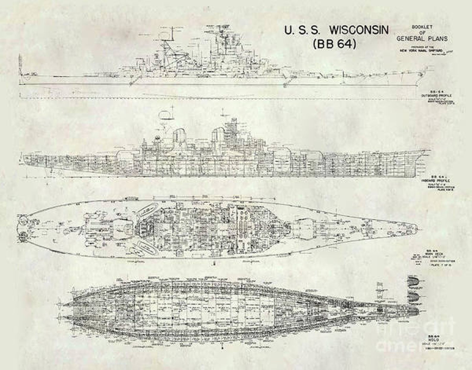 USS Wisconsin Blueprint 11 x 14 | Etsy
