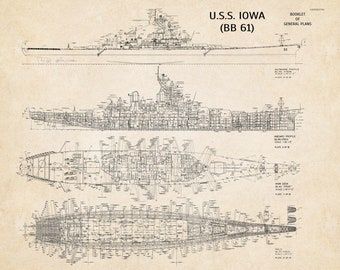 USS Wisconsin Blueprint 11" X 14" - Etsy