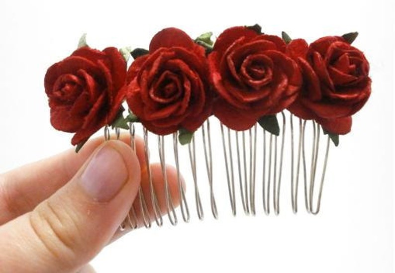 Red Rose Floral Hair Comb/ Traditional/ Classic/ Bridal/ - Etsy