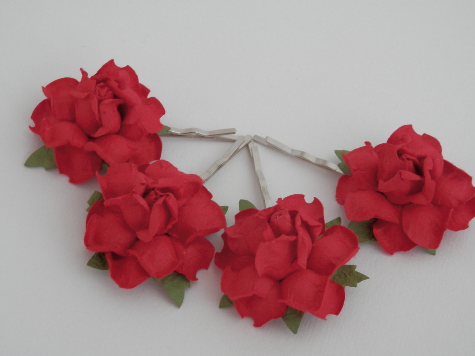 Bright Romantic Red Rose Floral Hair Clip Set/ Traditional/ - Etsy