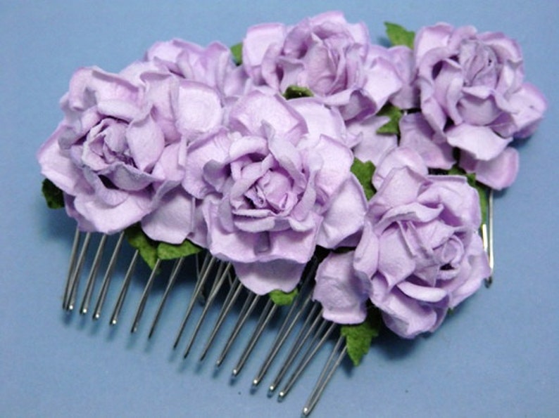 Lilac/ Light Violet/ Purple Rose Floral Hair Comb/ Bridal/ Wedding Hair ...