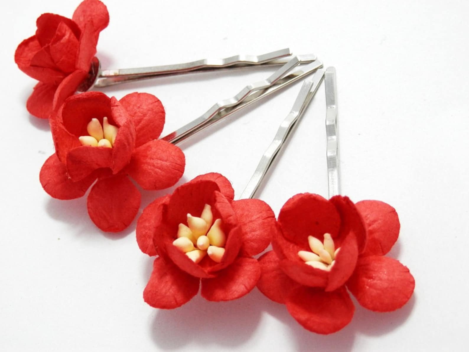Red Cherry Blossom Hair Clip Set/ Alternative/ Bridal/ Wedding Hair ...