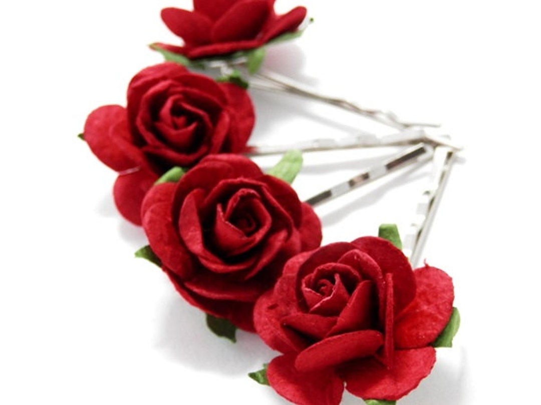 Small Red Rose Floral Hair Pin Set/ Traditional/ Bridal/ Wedding Hair ...