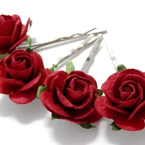 Small Red Rose Floral Hair Pin Set/ Traditional/ Bridal/ Wedding Hair ...