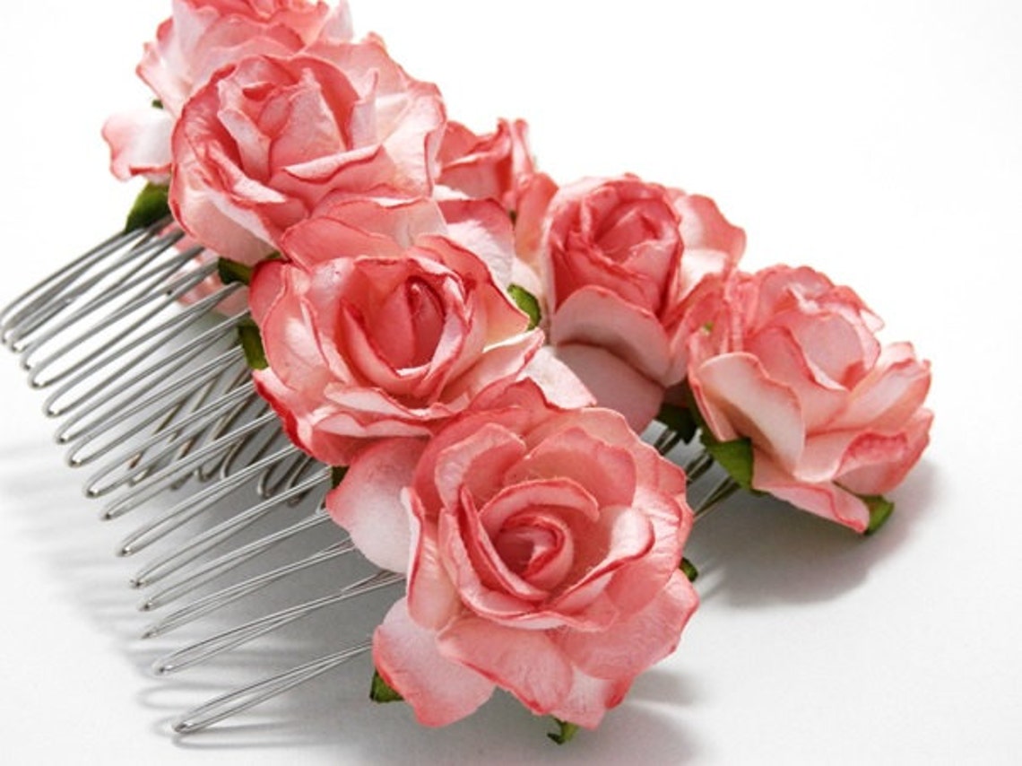 Tickled Pink Rose Floral Hair Comb/ Traditional/ Bridal/ - Etsy