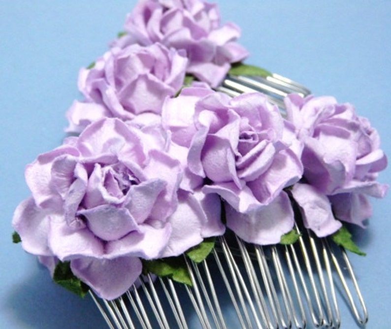 Lilac/ Light Violet/ Purple Rose Floral Hair Comb/ Bridal/ Wedding Hair ...