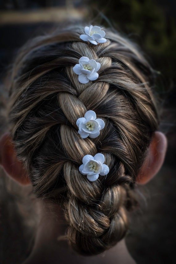 White Cherry Blossom Hair Clip Set/ Traditional/ Bridal/ | Etsy