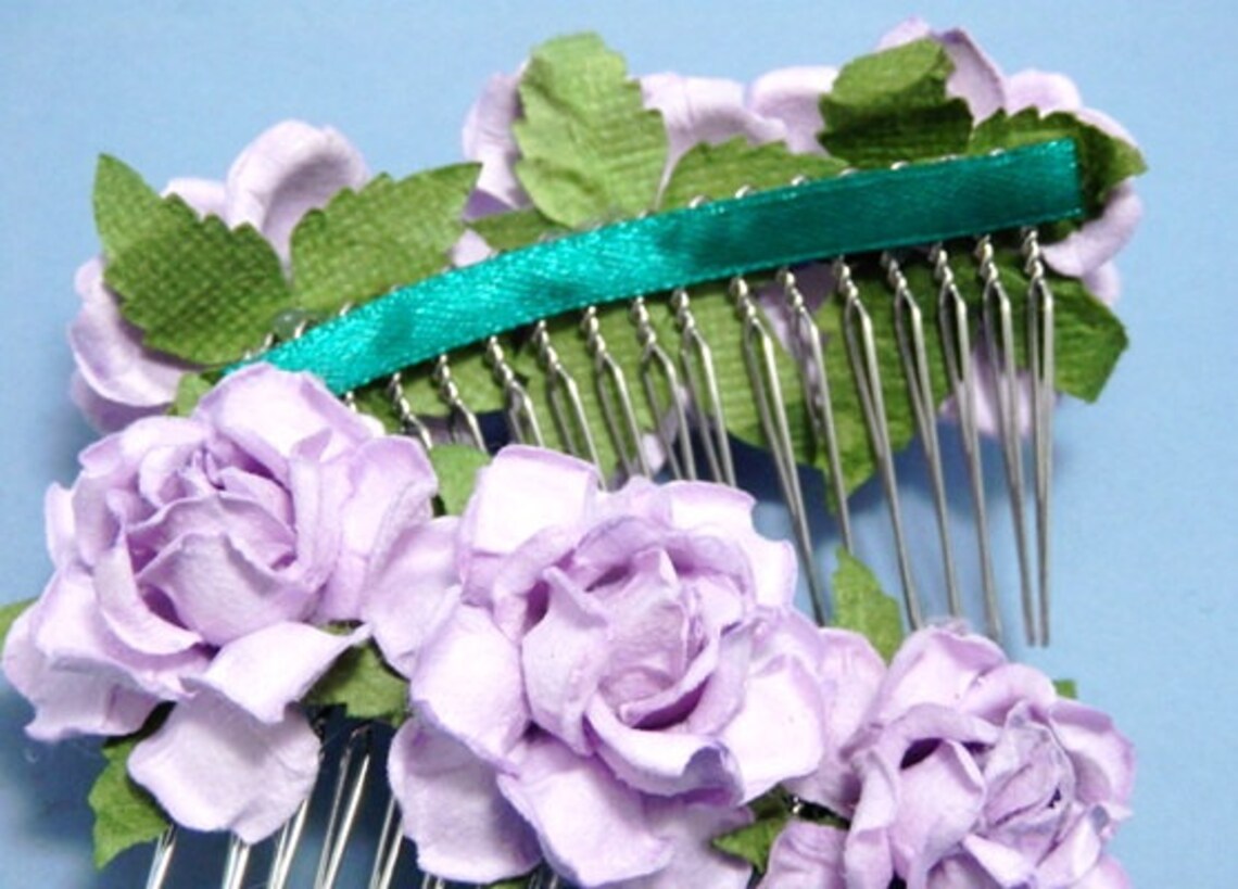 Lilac/ Light Violet/ Purple Rose Floral Hair Comb/ Bridal/ Wedding Hair ...
