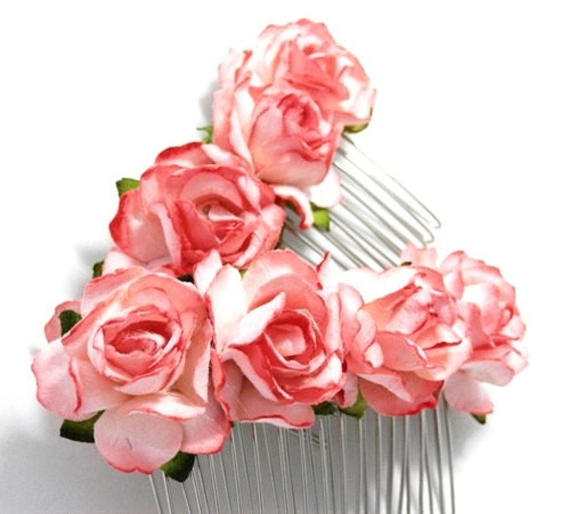 Tickled Pink Rose Floral Hair Comb/ Traditional/ Bridal/ - Etsy