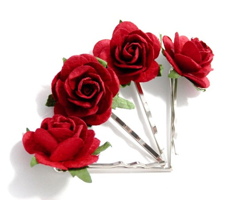 Small Red Rose Floral Hair Pin Set/ Traditional/ Bridal/ - Etsy