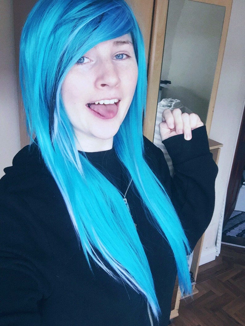 Emo wig. Teal blue/Baby blue/Turquoise /Black wig.Scene wig. | Etsy