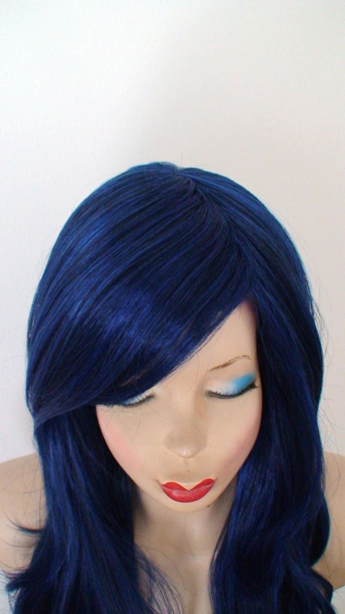 Black Blue Wig. 26 Curly Hair Side Bangs Wig. Heat | Etsy