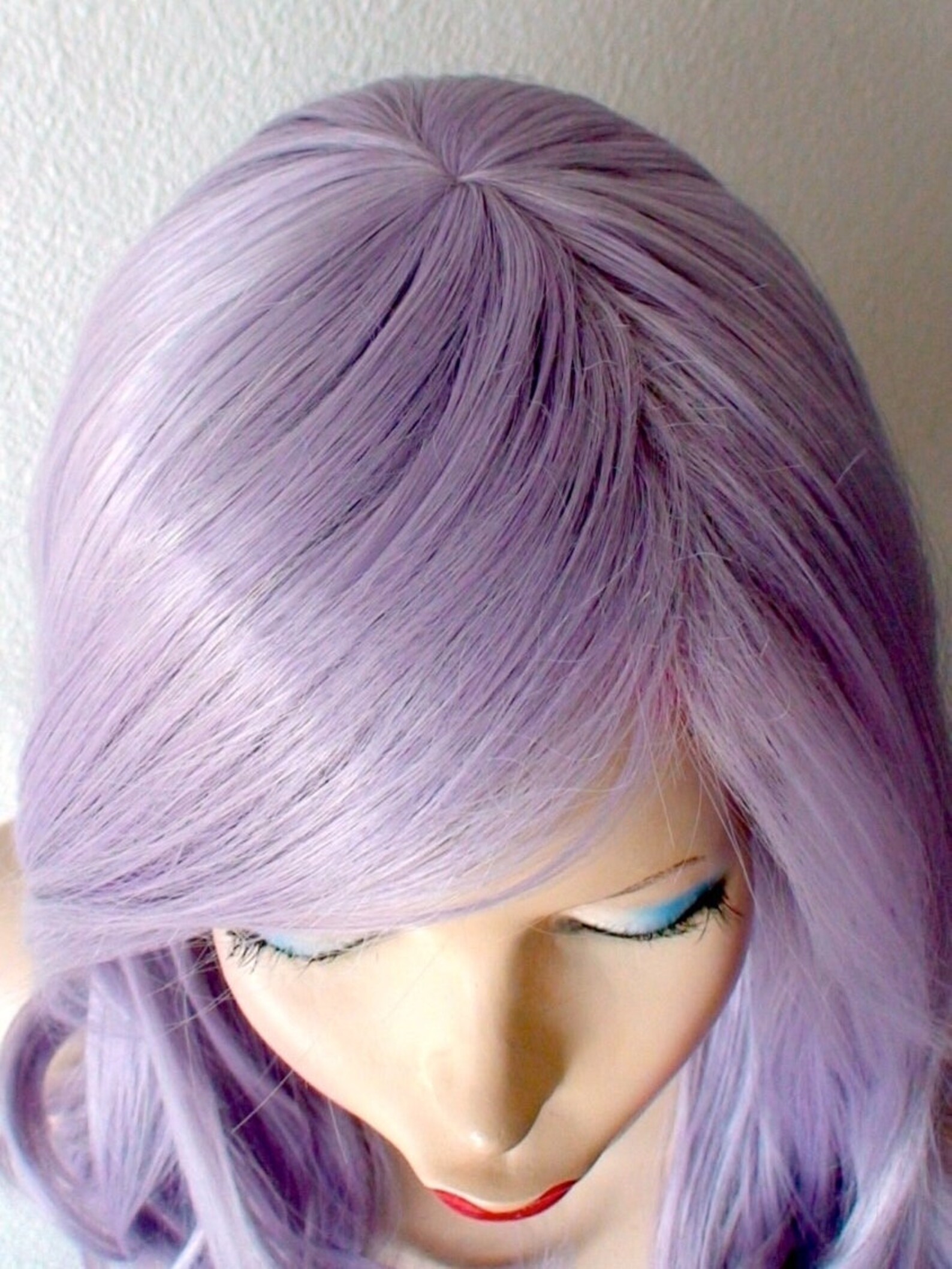 Pastel Lavender Hair Wig. 26 Curly Hair Side Bangs Wig. Heat Friendly ...