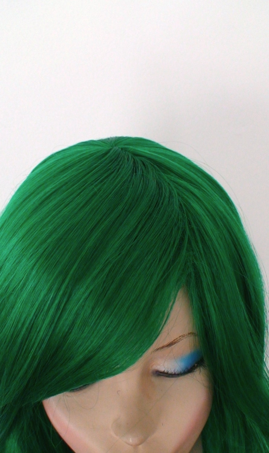 Green Wig. 26 Curly Hair Side Bangs Wig. Heat Friendly | Etsy