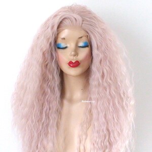Antique Pink Lace Front Beach Wave Wig. Pastel Ash Pink Wig. Everyday ...