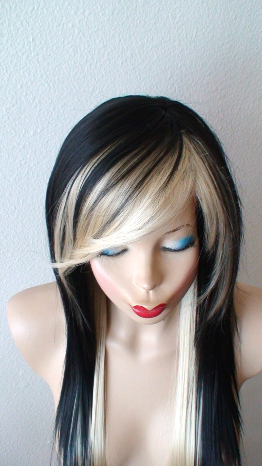 Emo Wig. Black Blonde Wig. 28 Straight Layered Hair Side | Etsy