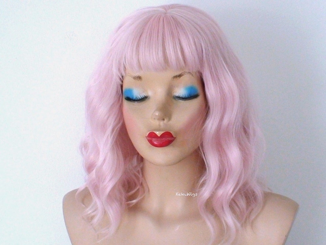 Short Pink Curly Wig: 16" Wavy Synthetic Hair With Bangs - Etsy
