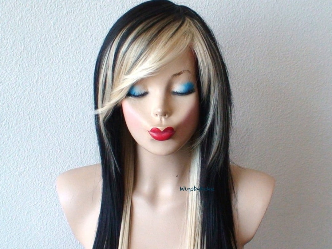 Black and Blonde Emo Wig: 28" Layered Cosplay Wig - Etsy