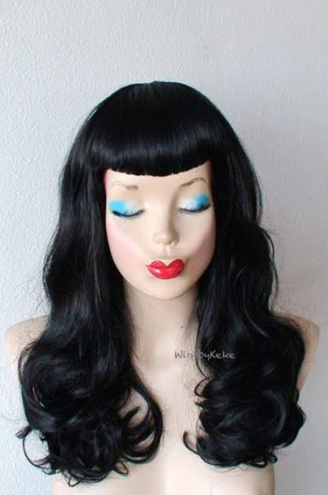 Black Wig. Pin-up Wig. U Shape Bangs Wig. Cosplay Wig. - Etsy
