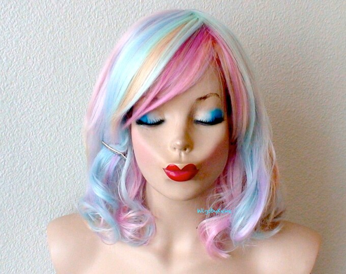 Cosplay Wig. Pastel Wig. Ombre Wig. Short Rainbow Hair Wig. Rainbow ...