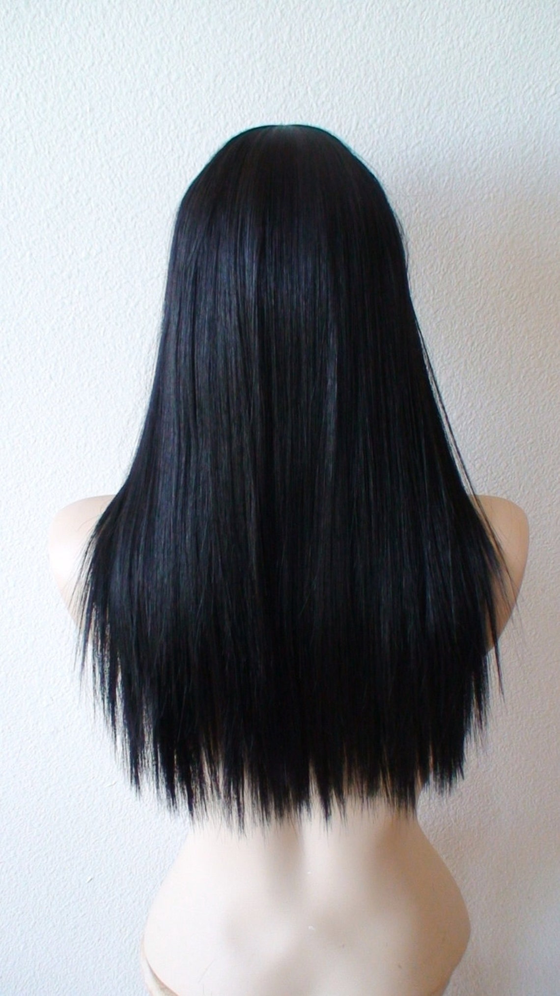 Black Wig. Black Straight Hair With Bangs Wig. Synthetic Wig - Etsy