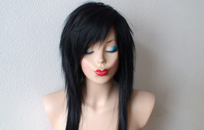 Emo wig. Black emo hair wig. Scene wig. Black wig. Gothic wig. | Etsy