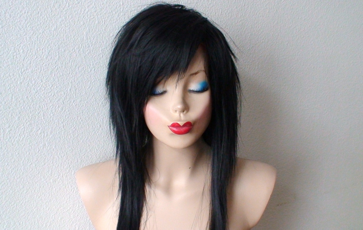 Black Emo Wig. 28 Straight Layered Scene Wig. Cosplay - Etsy UK