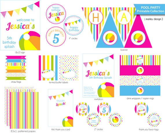Artículos similares a Pool Party Printables Package / DIY Pool Birthday ...