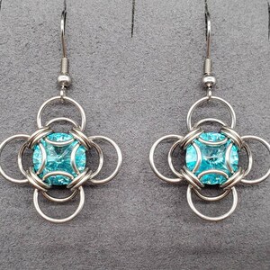 Morningstar Dangle Earrings With Light Turquoise Swarovski, Chainmaille ...