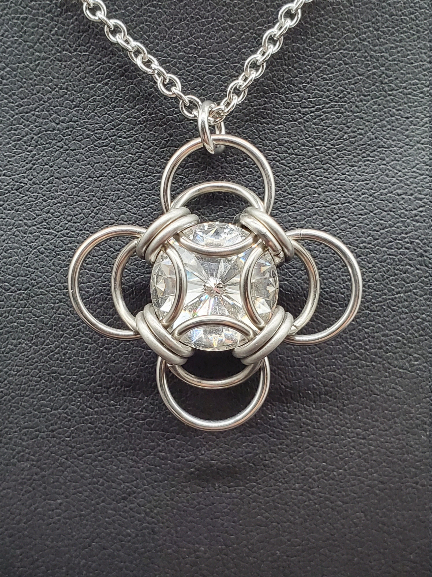 MorningStar Chainmaille Necklace Crystal Swarovski April | Etsy