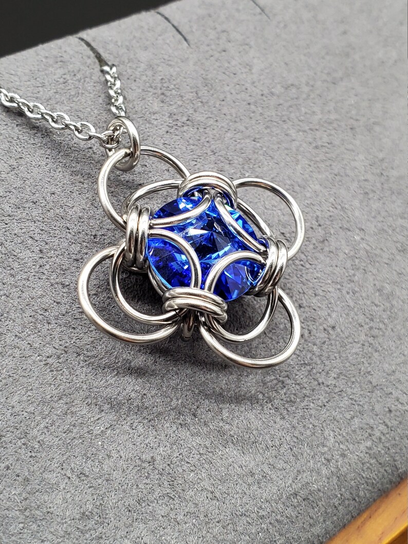 MorningStar Chainmaille Necklace Sapphire Swarovski | Etsy