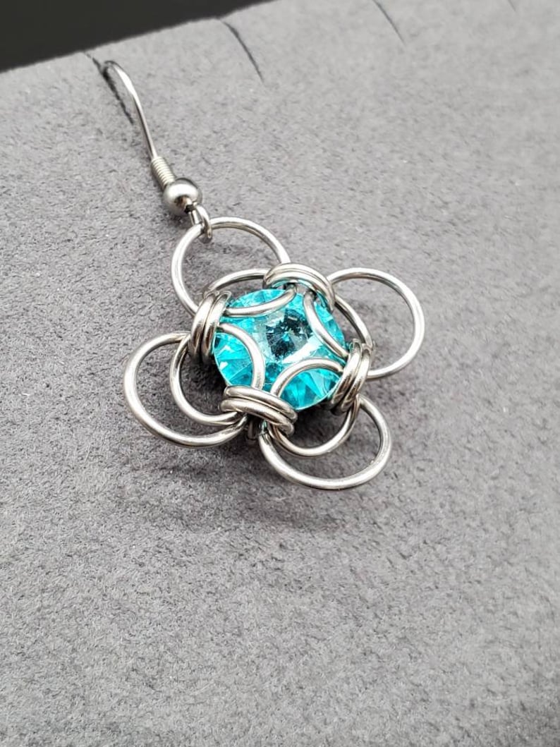 Morningstar Dangle Earrings With Light Turquoise Swarovski, Chainmaille ...