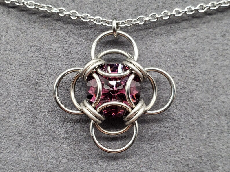 Morningstar Chainmaille Necklace Amethyst Swarovski February - Etsy