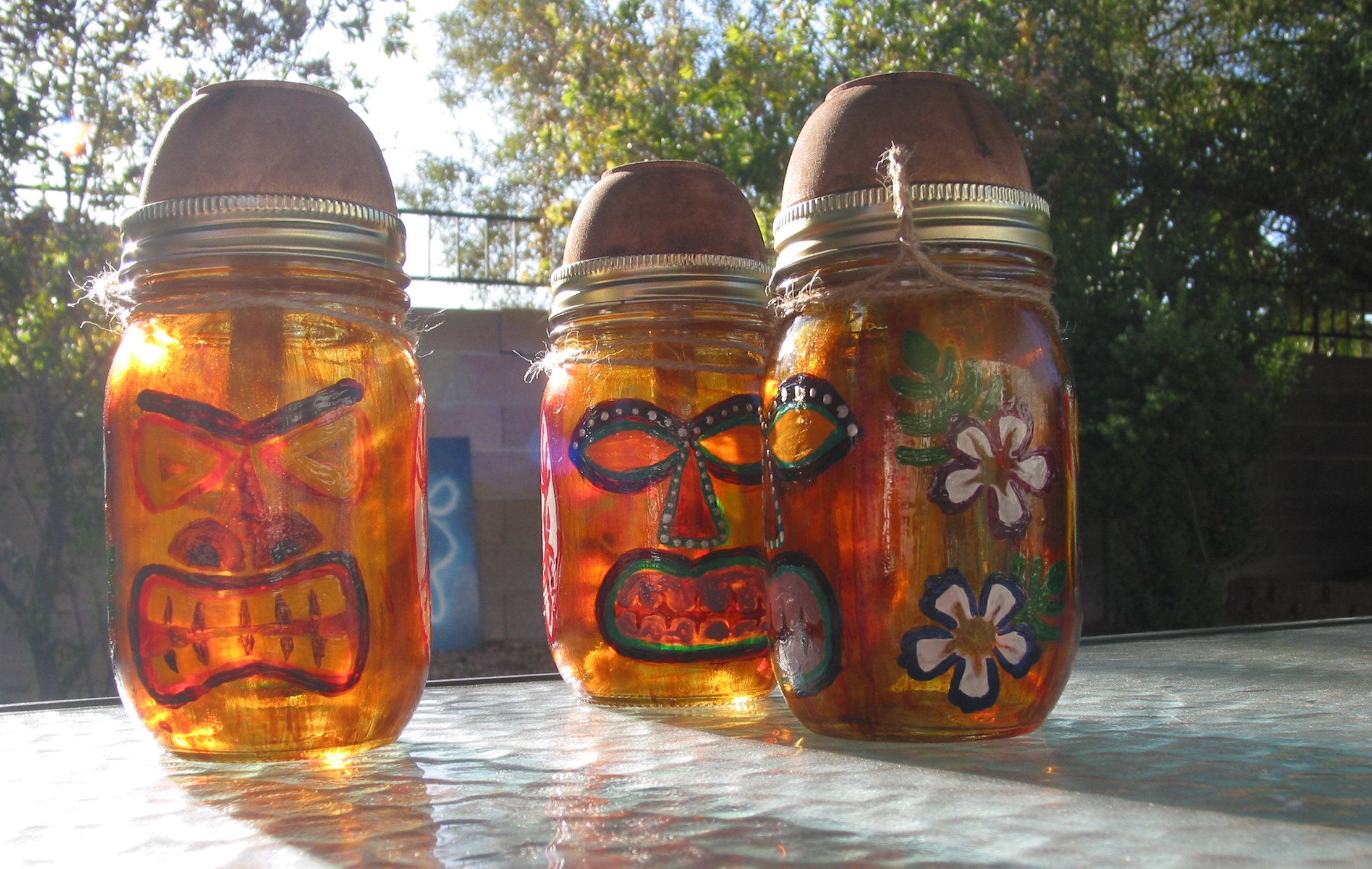 Tiki Painted Mason Jar Torch/lantern #9 - Etsy