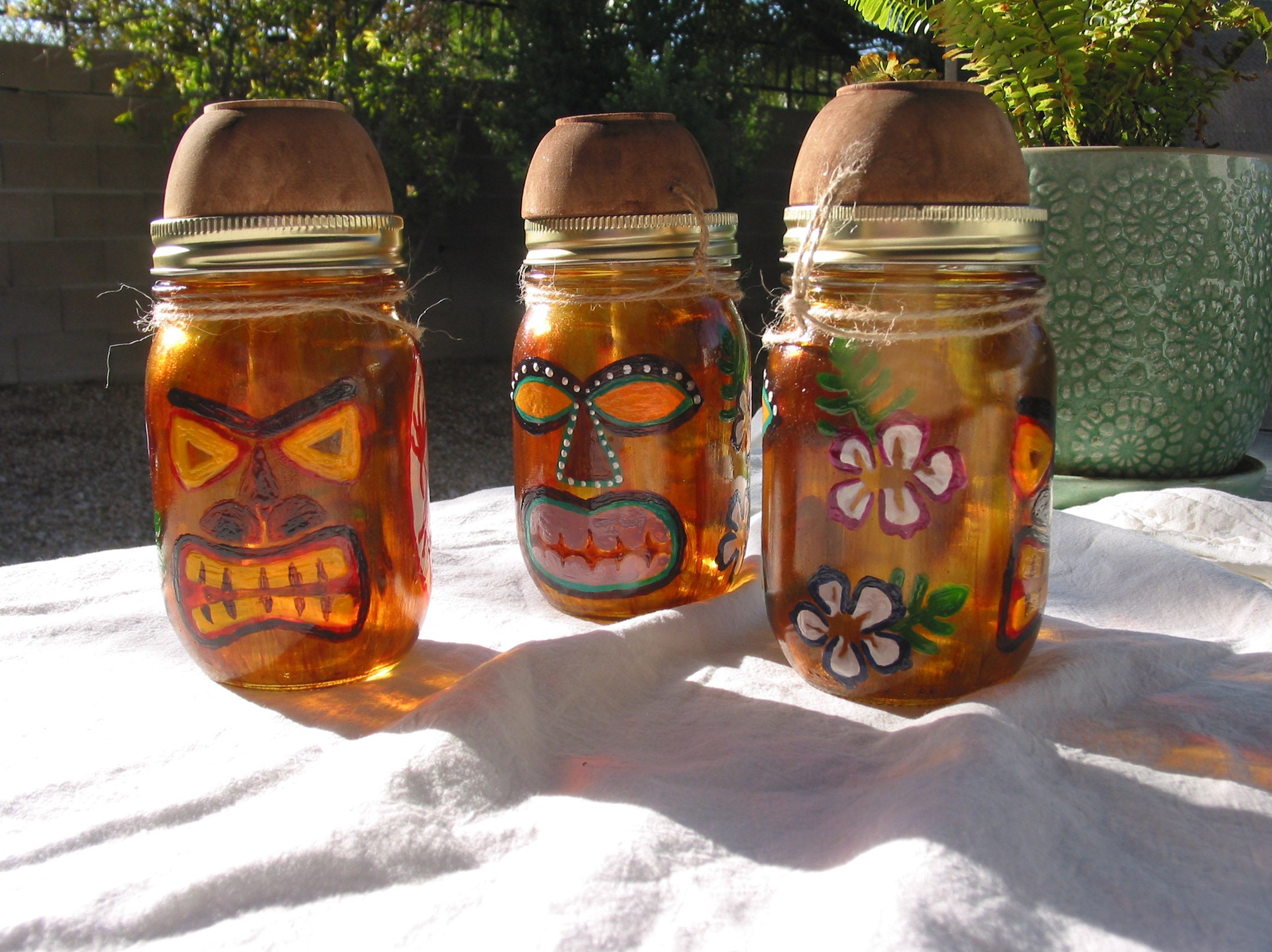Tiki Painted Mason Jar Torch/lantern #9 - Etsy