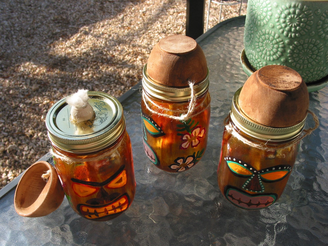 Tiki Painted Mason Jar Torch/lantern #9 - Etsy