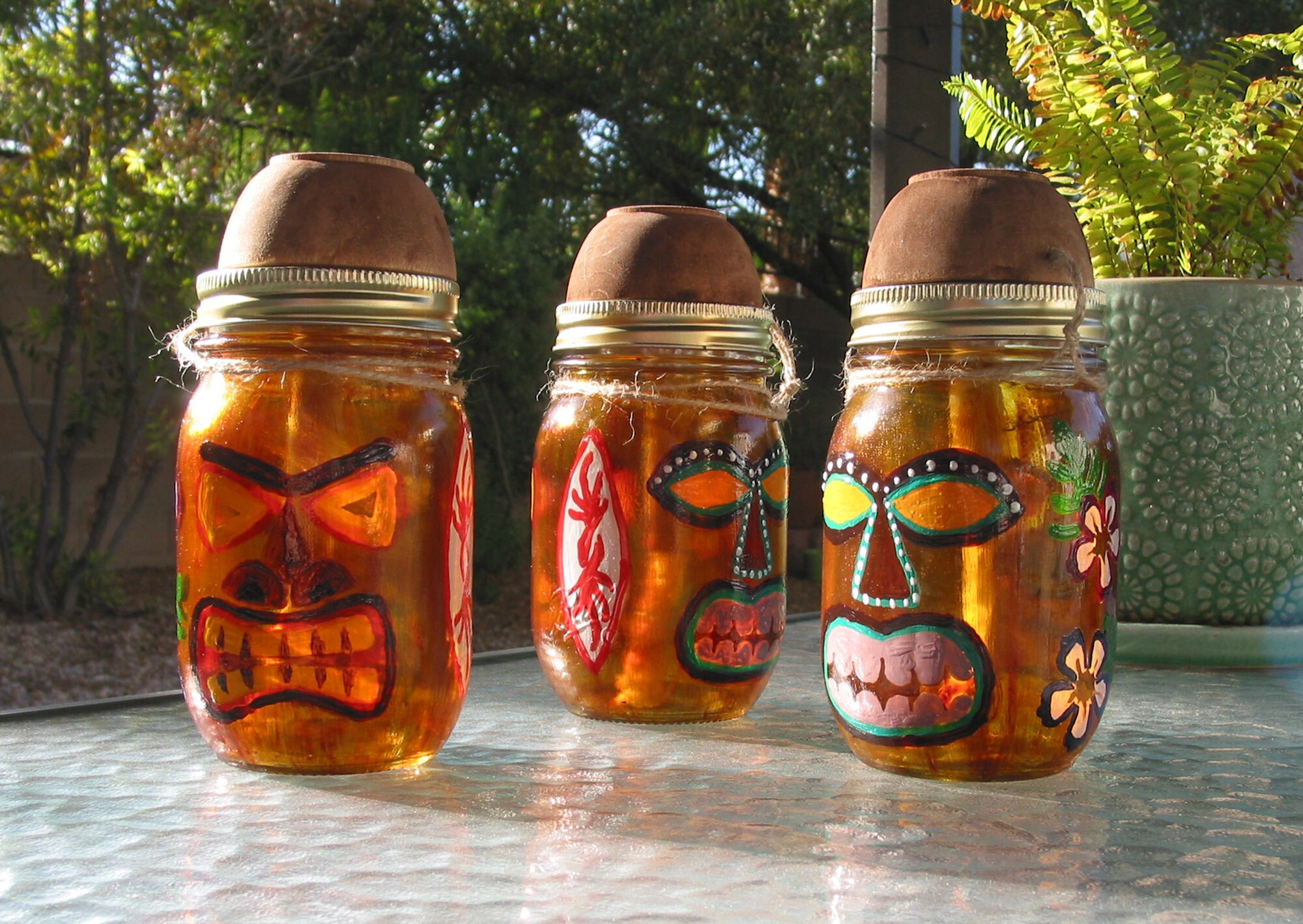 Tiki Painted Mason Jar Torch/lantern #9 - Etsy