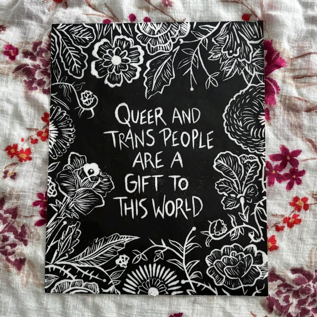 Queer and Trans Art Linocut | Block Carving Print | Queer Art - Etsy