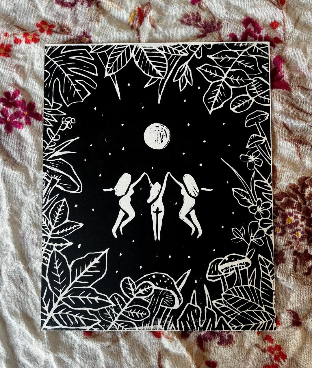 Moon Linocut Print | Block Carving | Lunar Worship | Goddesses - Etsy