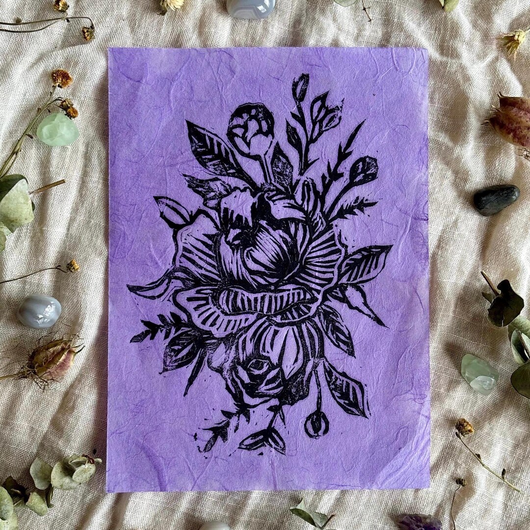 Peony Linocut Print | Block Carving | Floral Art - Etsy