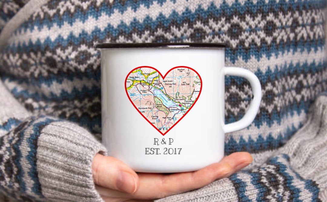 Personalised Anniversary Map Mug, Couple Wedding Gift, Camping Mug ...