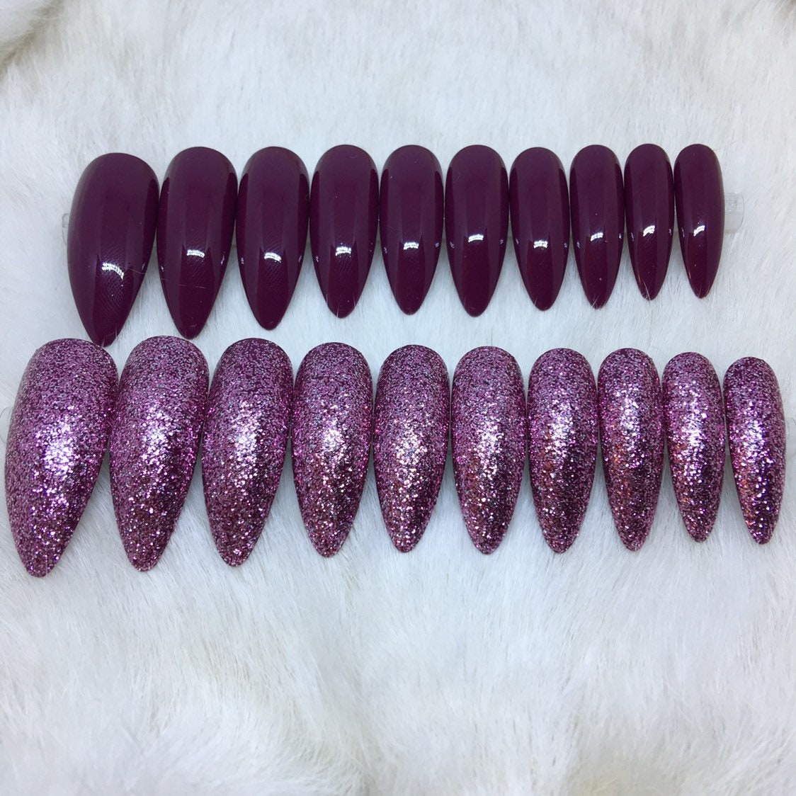 Set of 20 Handpainted Sparkling Grape Purple Glitter Nails | Etsy