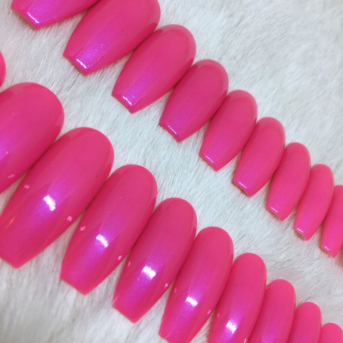 Set of 20 Handpainted Poppy Pink Holo Glossy Nails CHOOSE - Etsy