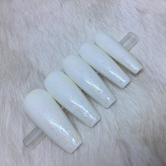 Set of 20 Handpainted White Holo Speckled Glitter Glossy | Etsy