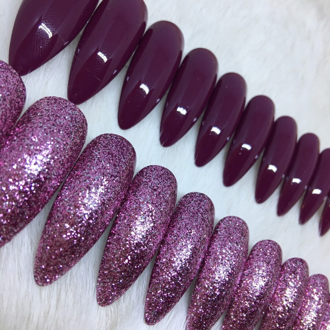 Set of 20 Handpainted Sparkling Grape Purple Glitter Nails | Etsy