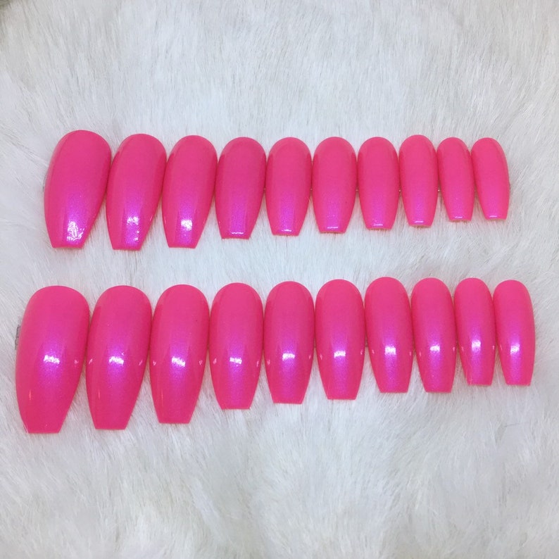Set of 20 Handpainted Poppy Pink Holo Glossy Nails CHOOSE - Etsy